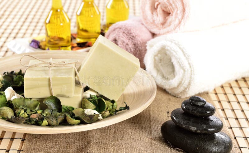Spa Organic Soap and Massage Oil Stock Image - Image of bath, health ...