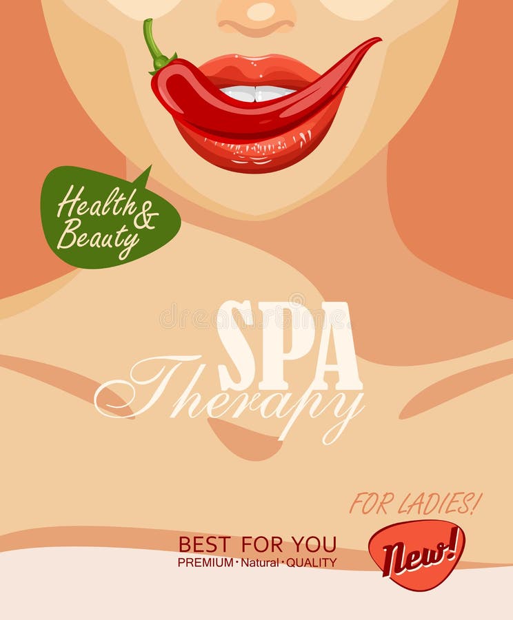 Spa Poster with Women S Mouth and Chilli Pepper Stock Vector ...