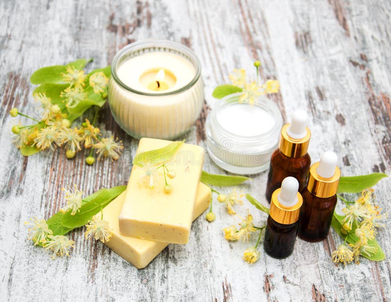Spa Products with Linden Flowers Stock Image - Image of freshness ...
