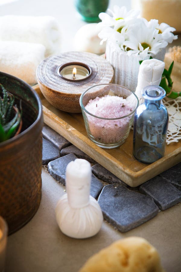 Natural Spa Setting with Olive Products Stock Image - Image of lavender ...