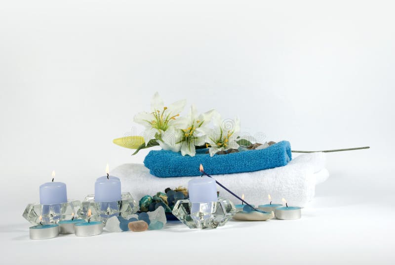 Spa Products On White And Blue Stock Image - Image of lily, lucky: 6386077