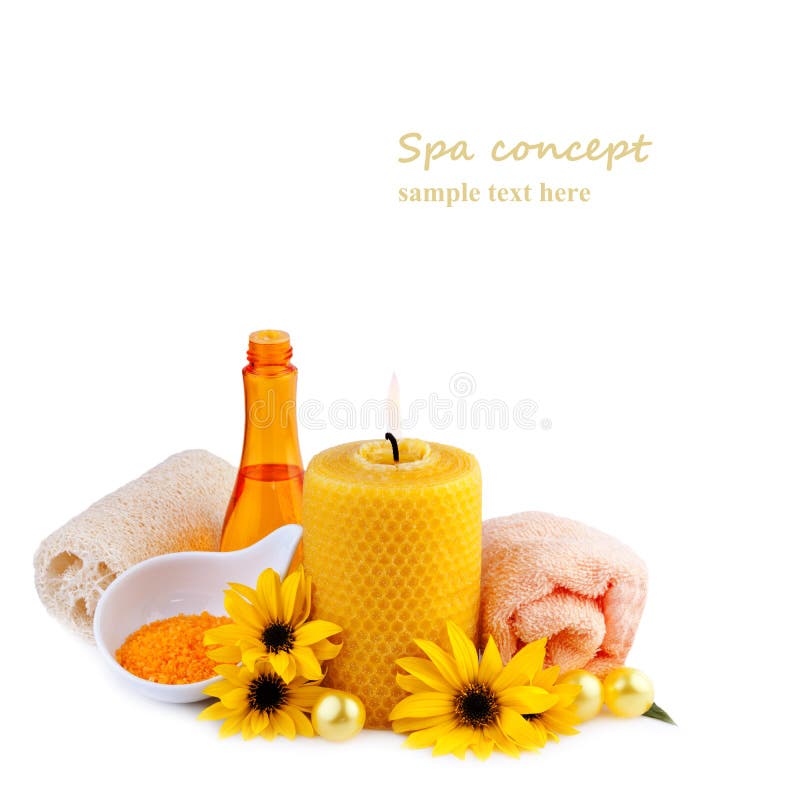 Spa Products in Yellow Color Stock Photo - Image of balance, text: 34719834