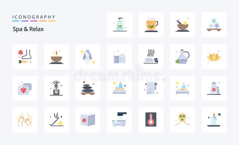 25 Spa and Relax Flat Color Icon Pack Stock Vector - Illustration of foot, aroma: 264565215