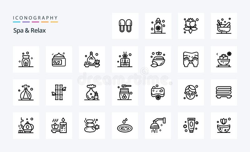 25 Spa and Relax Line Icon Pack Stock Vector - Illustration of massage ...
