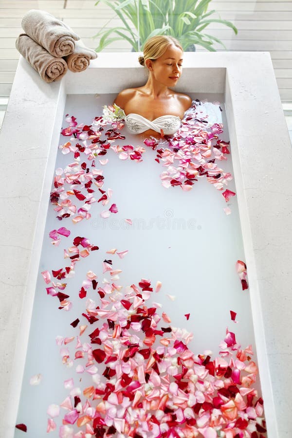 Spa Relaxation Woman Body Care Flower Bath Beauty Skincare Stock