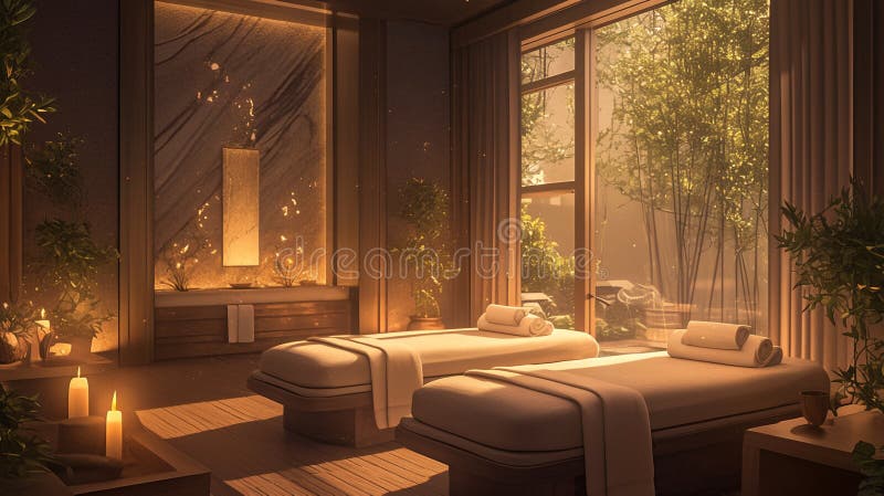 Relaxing Spa Room with Candlelight Stock Illustration - Illustration of ...