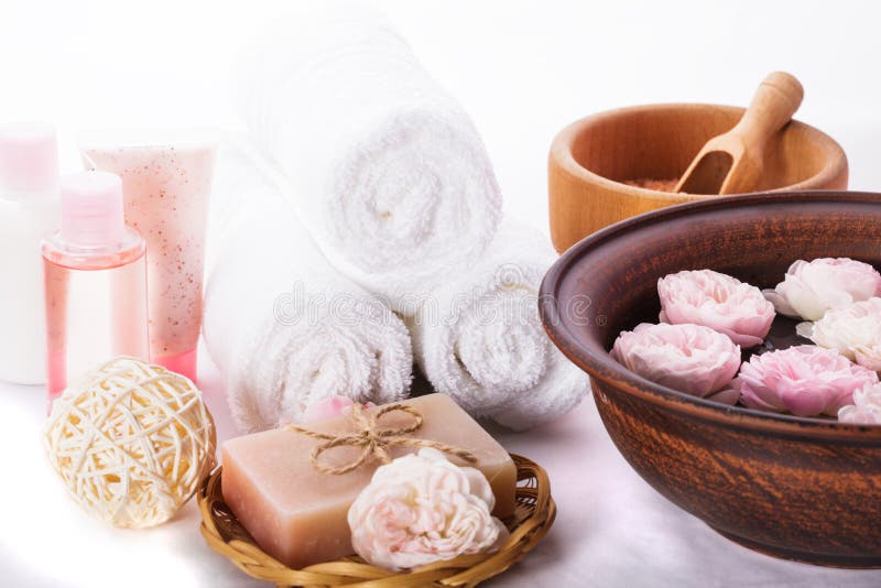 Spa with roses stock image. Image of aromatherapy, bowl - 27670931