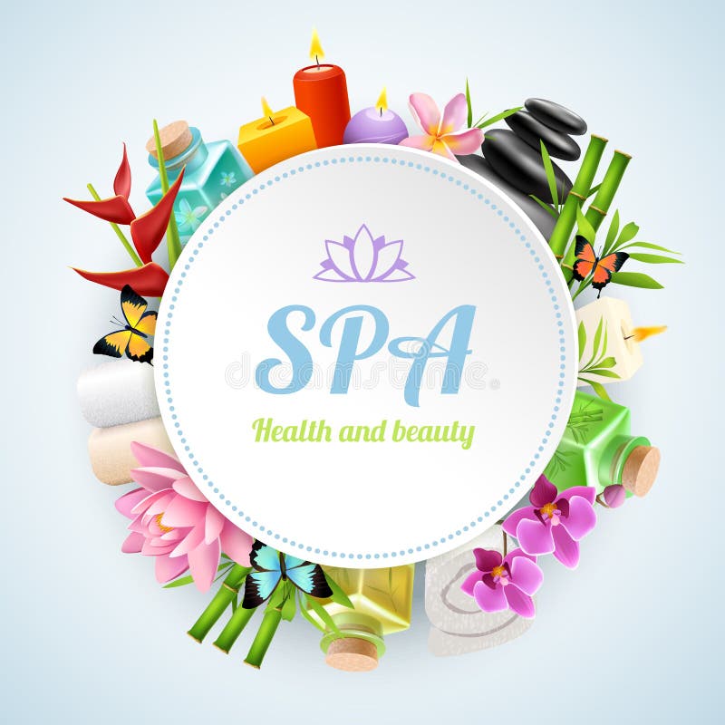 Spa Realistic Round Frame stock vector. Illustration of purple - 114695796