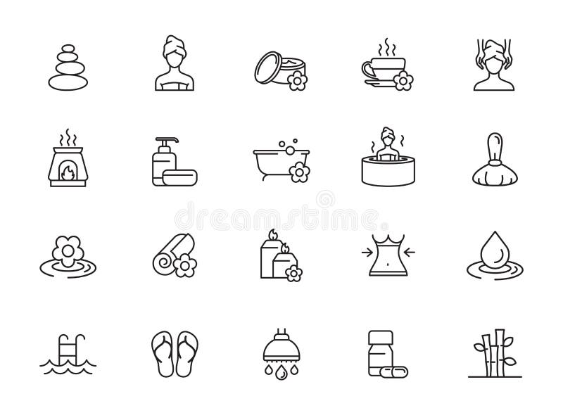 Massage Spa And Alternative Therapy Icon Set In Thin Line Style Stock Vector Illustration Of