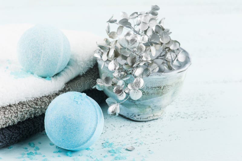 Spa Set with Blue Bath Bombs Stock Image - Image of natural, spring ...