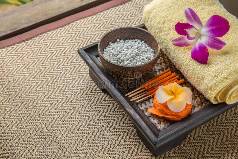 Spa Set. Flower Shaped Candles, Incense Sticks Stock Photo - Image of ...