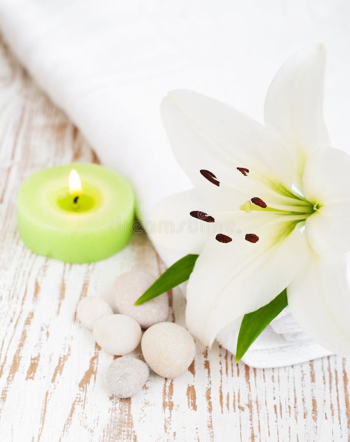 Spa set with lily stock image. Image of medicine, beauty - 32673125