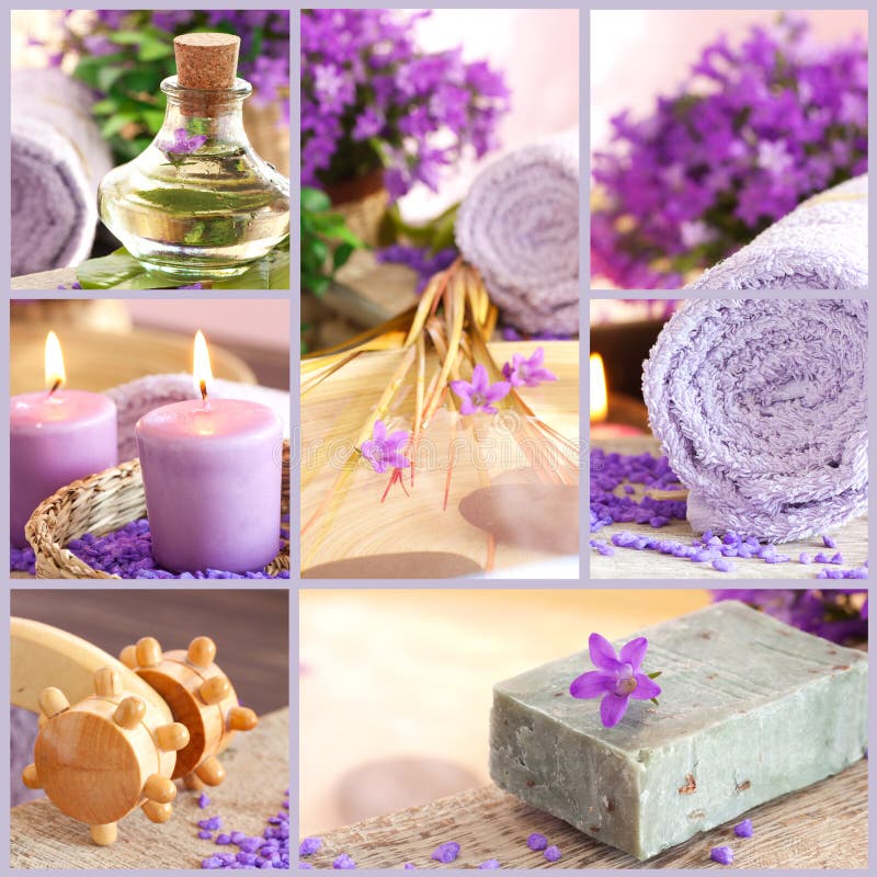 Spa setting in purple tone stock image. Image of hygiene - 25802393