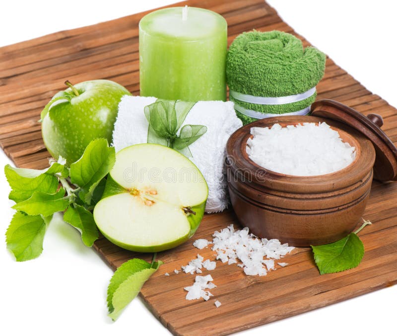 Spa Setting with Green Apple Stock Image - Image of green, toiletry ...