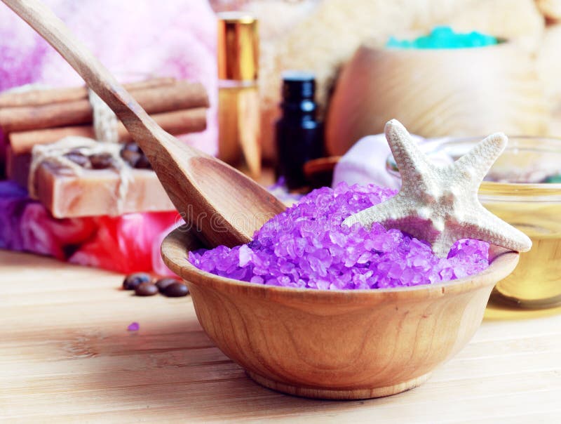Spa Setting With Natural Soap And Sea Salt Stock Photo - Image of ...