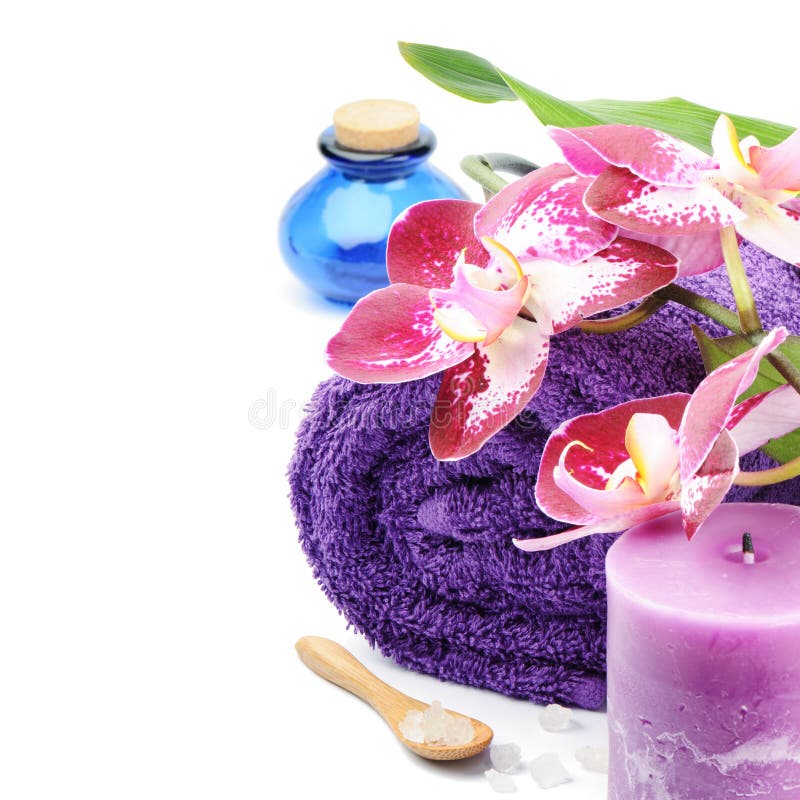Spa setting in purple tone stock image. Image of hygiene - 25802393