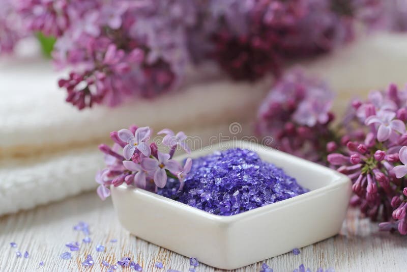 SPA Setting with Sea Salt and Lilac Stock Image - Image of body ...