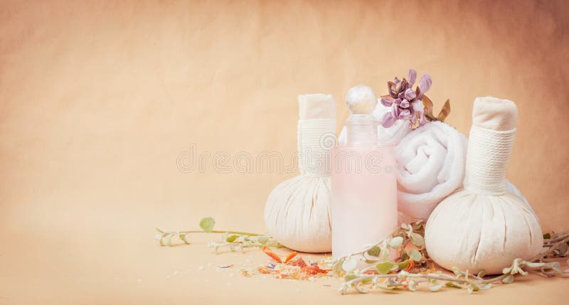 Spa Setting With Wellness And Massage Equipment At Natural Beige ...