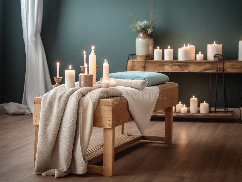 Spa Setting with a Wooden Massage Table Stock Illustration ...