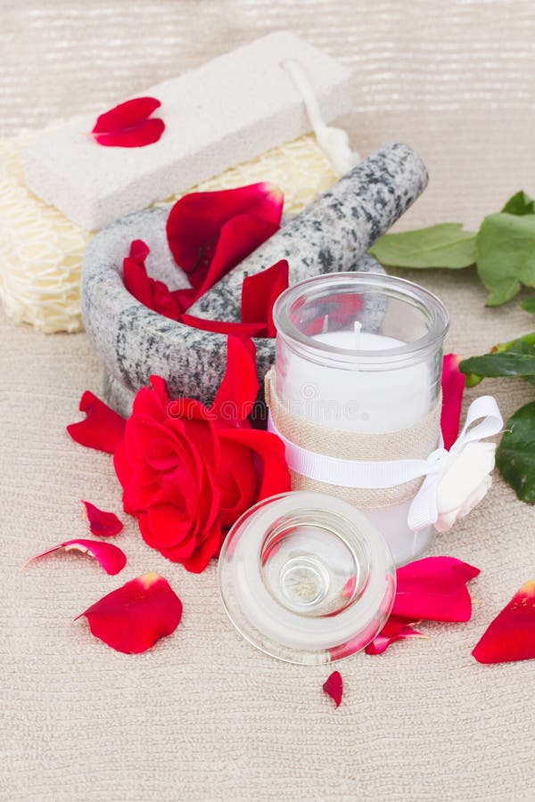 Spa Settings with Red Roses Stock Photo - Image of herbal, floral: 33601192