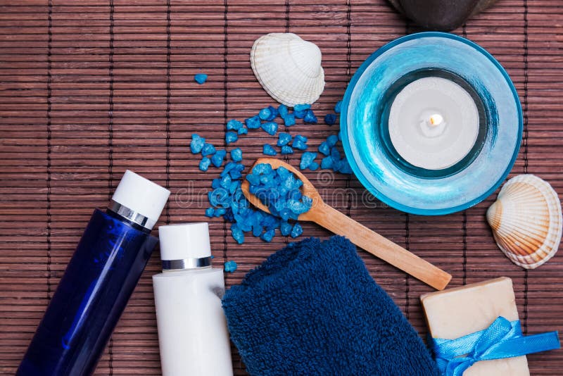 Spa Still Life in Blue Colors Stock Photo - Image of products, space ...