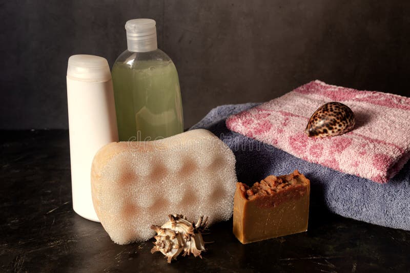 Personal Hygiene Items for Spa, Towels on a Table Close-up Stock Image ...