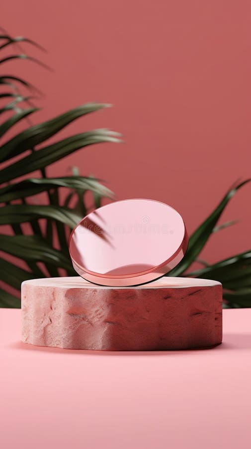 Spa Still Life. Pink Podium Sits on Top of Rock Stock Illustration ...