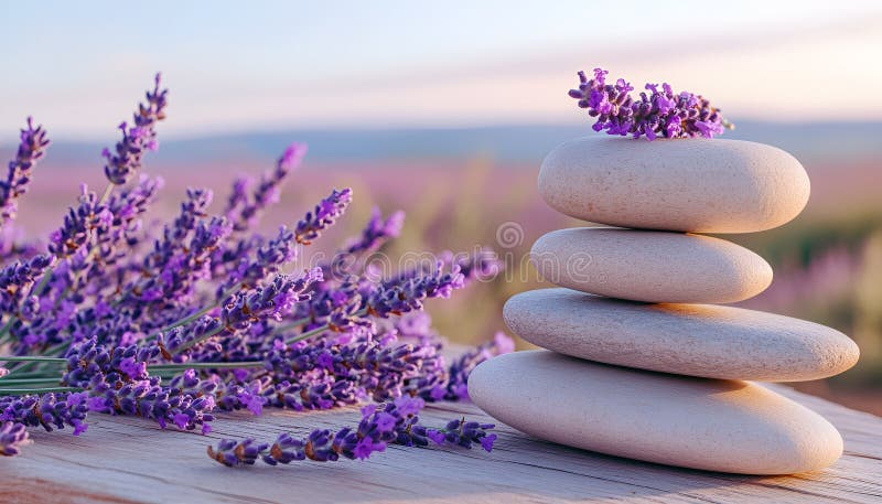Spa Still Life with Stack of Stones and Lavenders Stock Image - Image ...