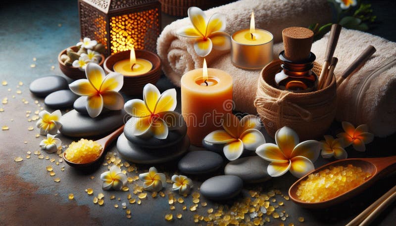 Spa Still Life with Spa Stone and Yellow Frangipani, Flowers with ...