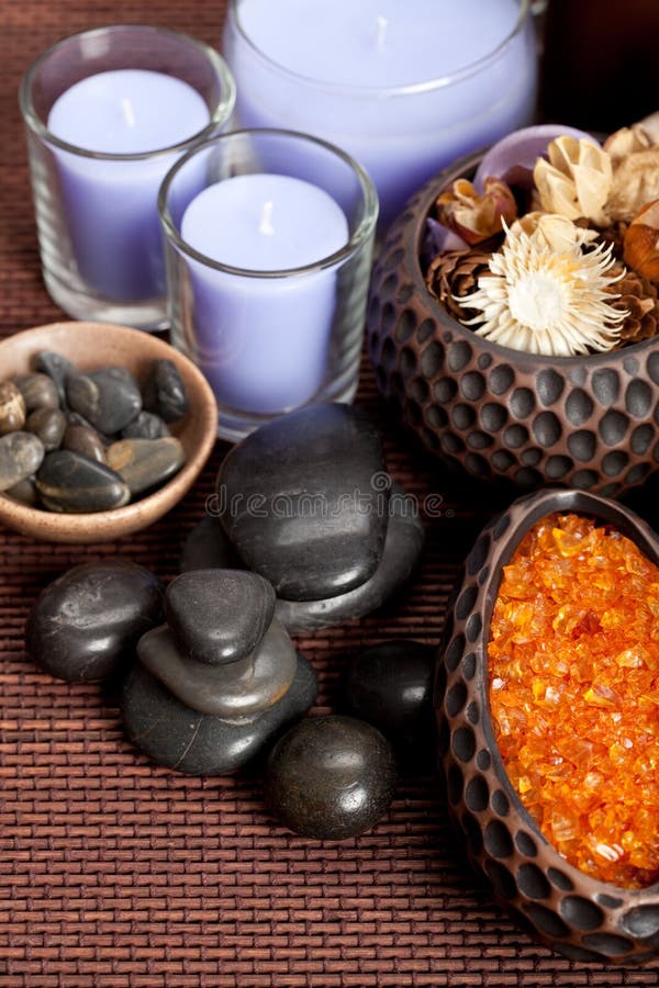 Spa stones and bath salt stock image. Image of treatment - 15961399