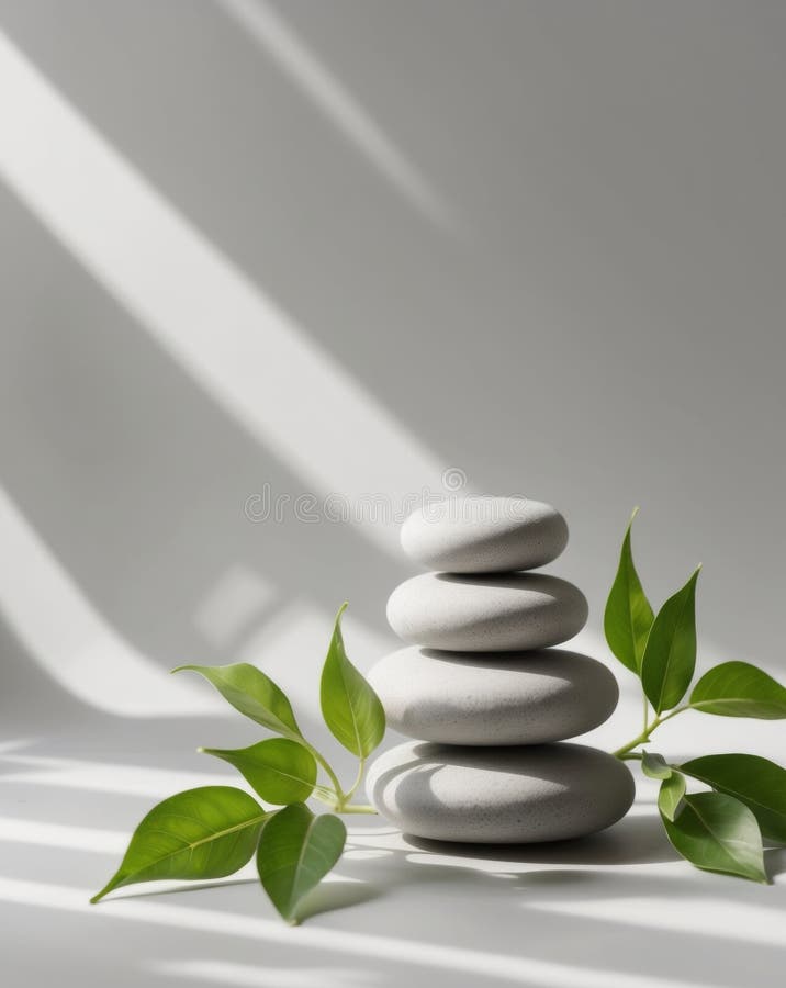 Spa Stones and Leaves Arranged on a Grey Background. Stock Photo ...