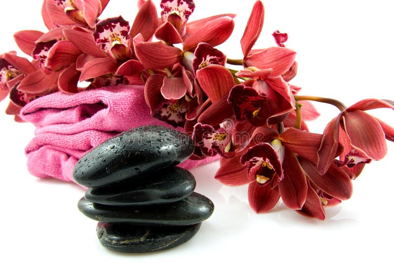 Spa stones with red orchid stock photo. Image of beauty - 11809138
