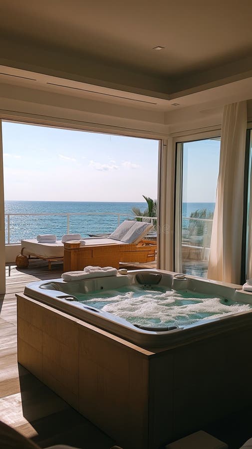 A Spa Suite with a Jacuzzi and Ocean View Stock Photo - Image of ...