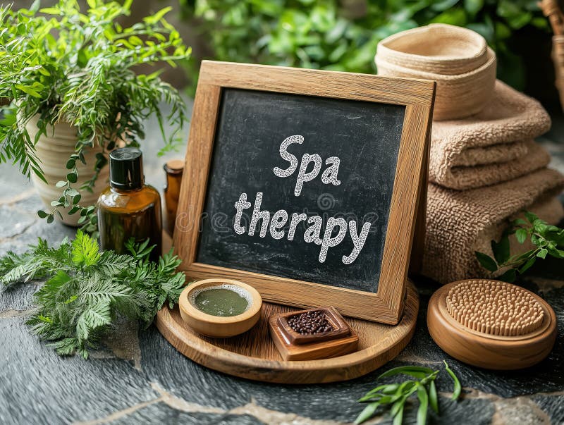 Spa Therapy Text Written on a Blackboard. Stock Image - Image of ...