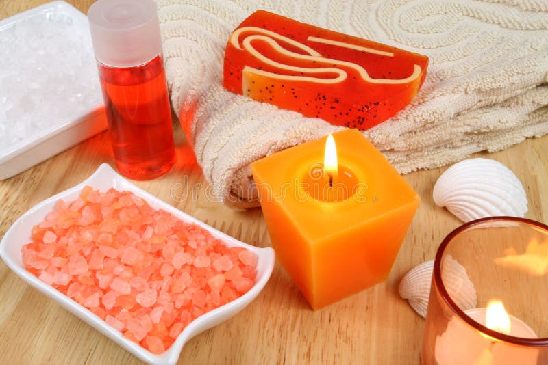 Spa tools in orange stock image. Image of health, crystal - 11647699