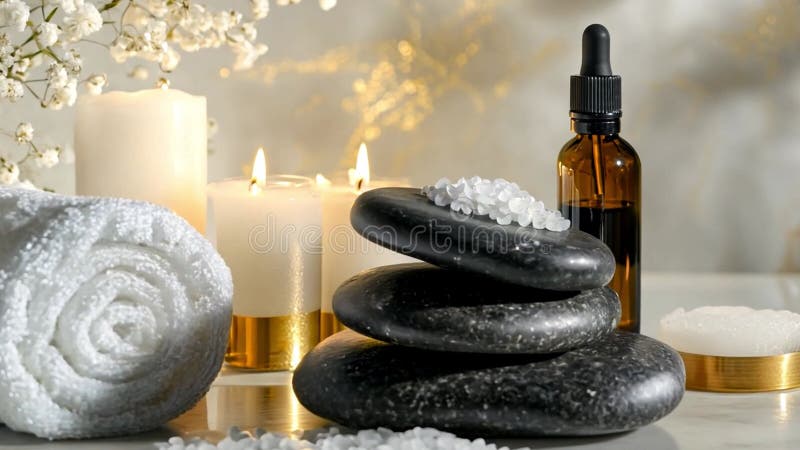 Spa Tranquility with Relaxing Elements Including Candles, Stones, and ...