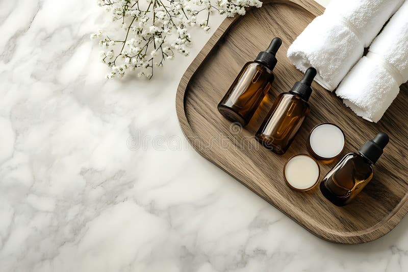 Spa Treatment Essentials on Wooden Tray Stock Illustration ...