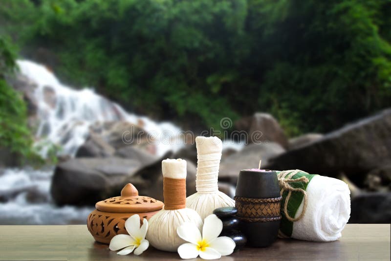 Sap Massage in Waterfall Nature. Masseur Doing Massage with Treatment ...