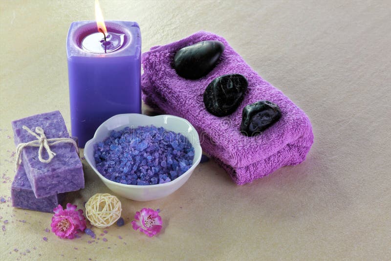 Spa Treatment Setting with Purple Theme Stock Photo - Image of ...