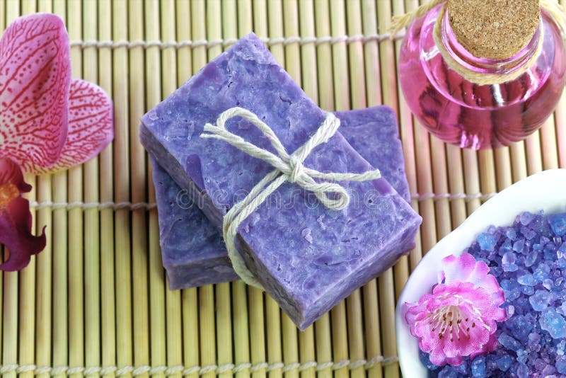 Spa Treatment Setting with Purple Theme Stock Photo - Image of flower ...