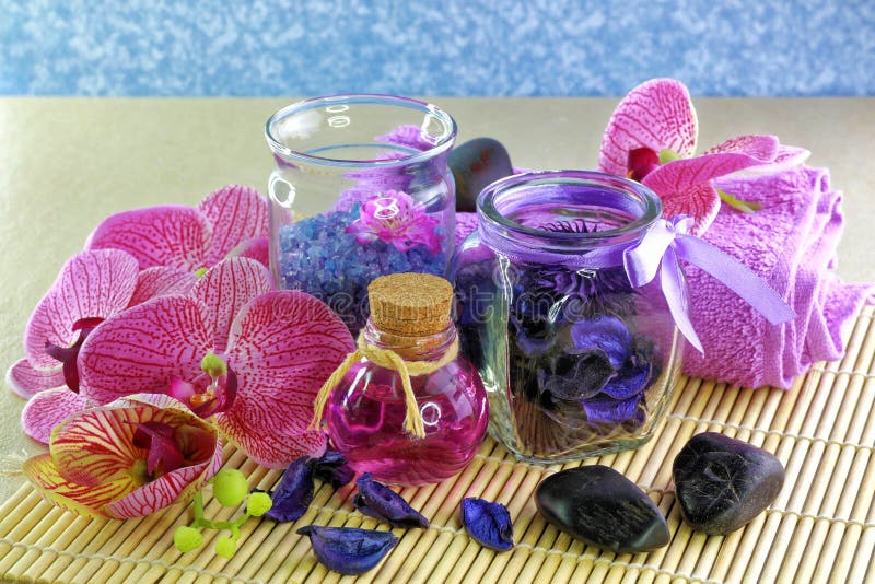 Spa Treatment Setting with Purple Theme Stock Image - Image of concept ...