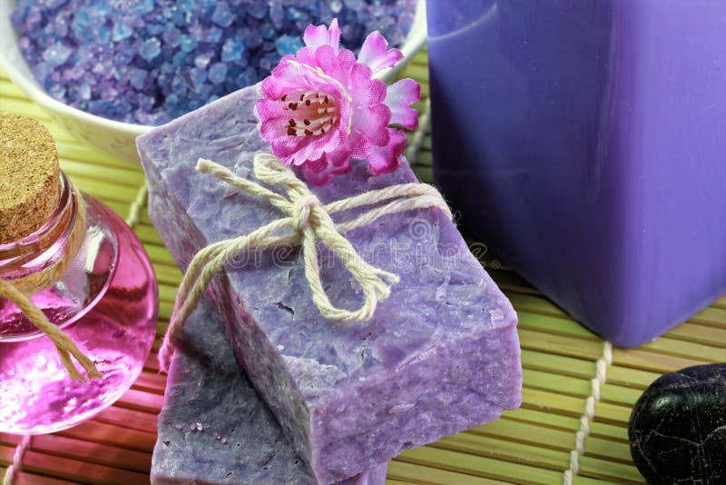 Spa Treatment Setting with Purple Theme Stock Photo - Image of hygiene ...