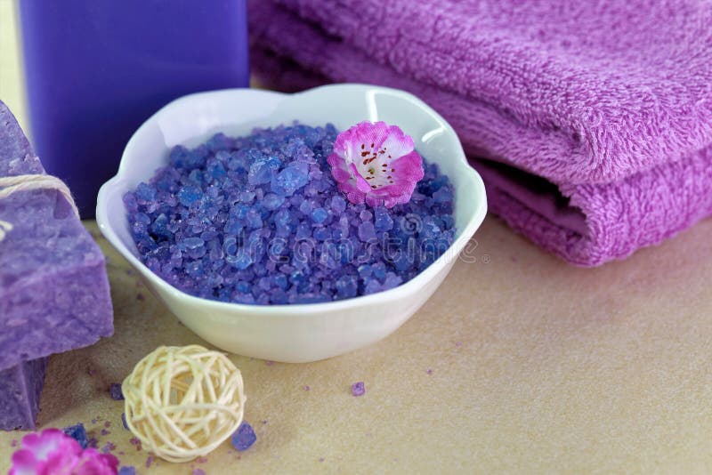 Spa Treatment Setting with Purple Theme Stock Photo - Image of ...