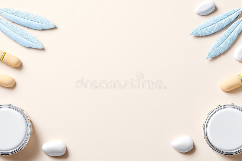 Spa Wellness Background with Candles, Stones, and Blue Leaves on Beige ...