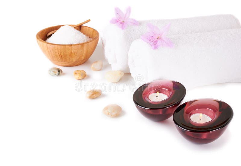Spa Or Wellness Setting With Pink Purple Orchid Flowers Bowl Of Water