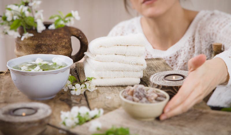 Spa worker with products stock photo. Image of clean - 112402430