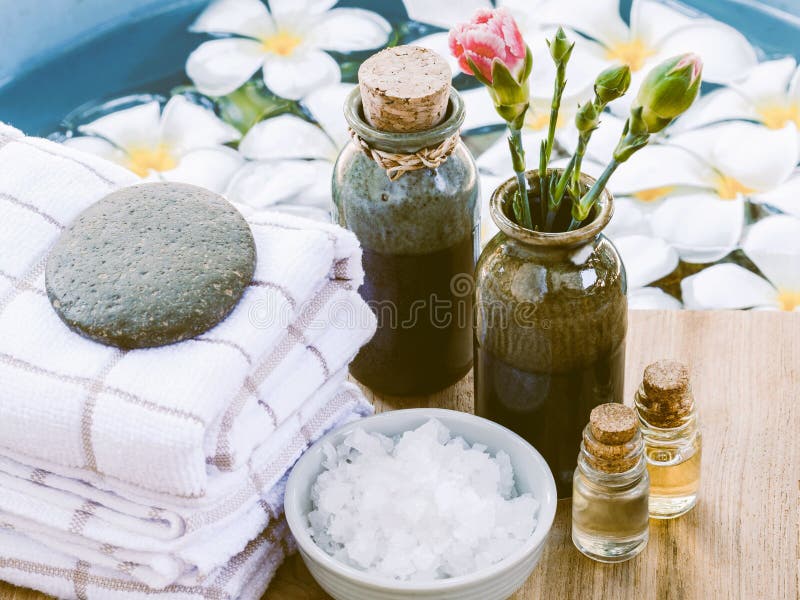 Spa and Wellness Treatment Setup on a Wooden Panel. Stock Photo - Image ...