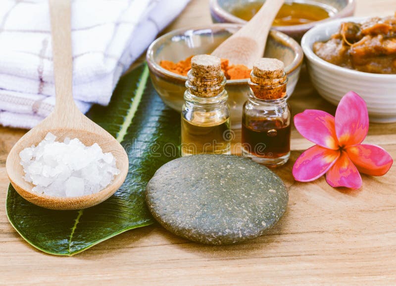 Spa and Wellness Treatment Setup on a Wooden Panel. Stock Image - Image ...