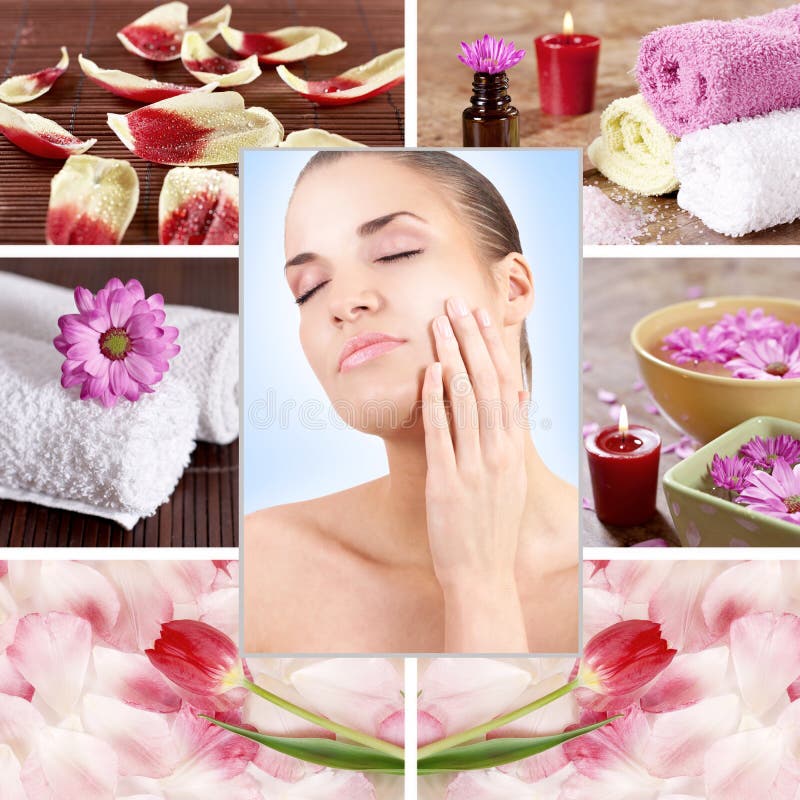 A Collage of Spa Treatment Images with a Woman Stock Photo - Image of ...