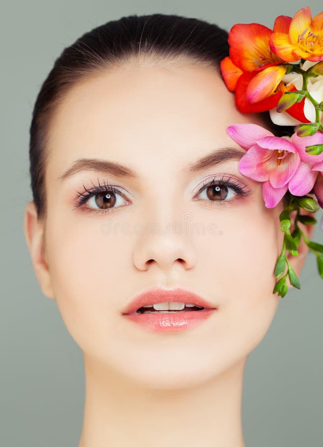 Spa Woman Face with Colorful Flowers Stock Photo - Image of woman ...